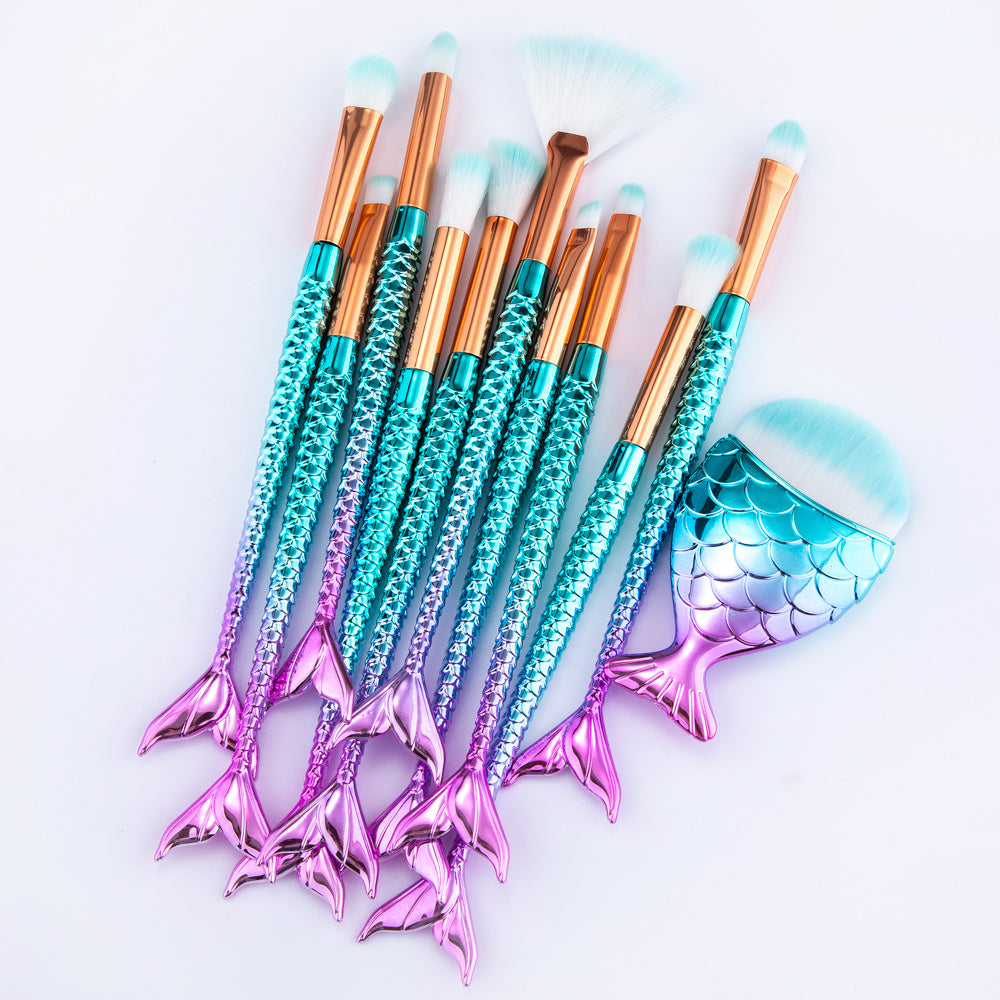 11pcs Makeup Brushes Kit Maquiagem Maquillaje New Mermaid Foundation E ...